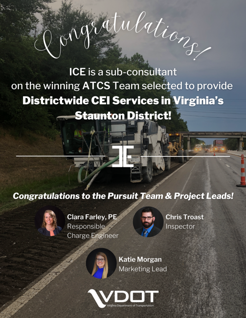 ICE on Winning Team for VDOT CEI Services - ICE, Civil Engineering, Infrastructure Firm